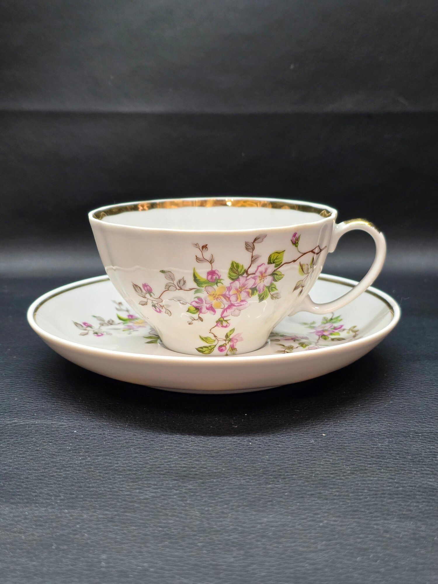 Чайная пара Цветение Дулево СССР 250 мл фарфор