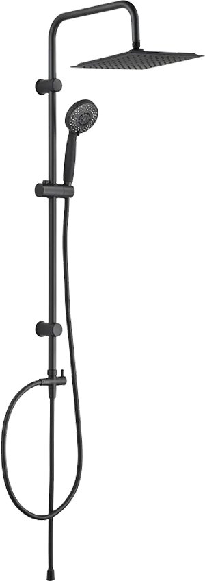 Душевая стойка Aquanet Passion AF300-70-S-B черная, матовая, душевая система с тропическим душем, без смесителя, латунная