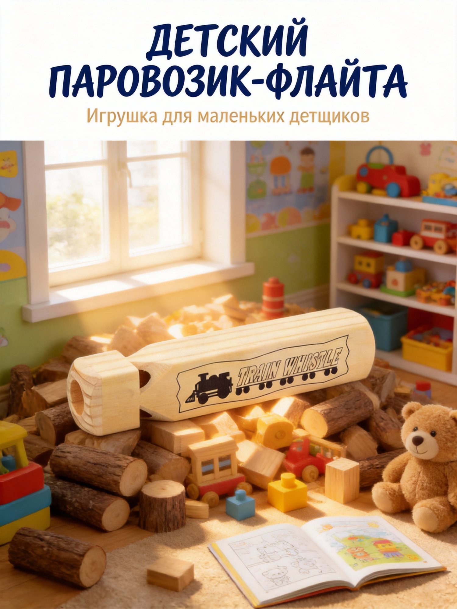 Деревянный свисток-паровозик флейта для детей от 3 лет, музыкальная развивающая игрушка с реалистичным звуком поезда