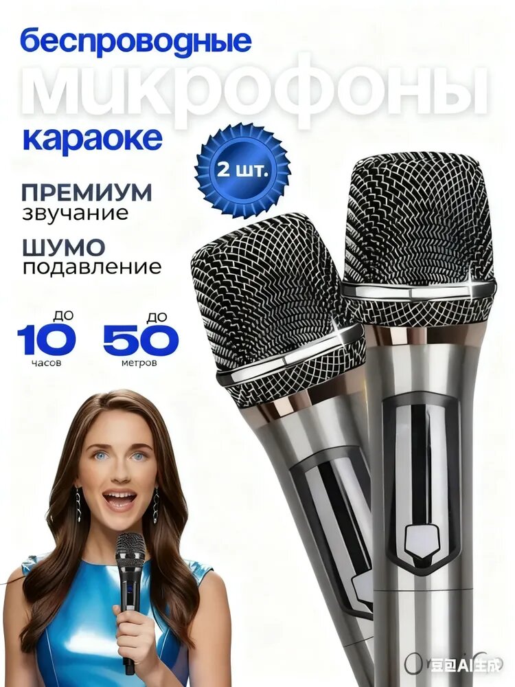 Микрофон для живого вокала Караоке, черный, черно-серый