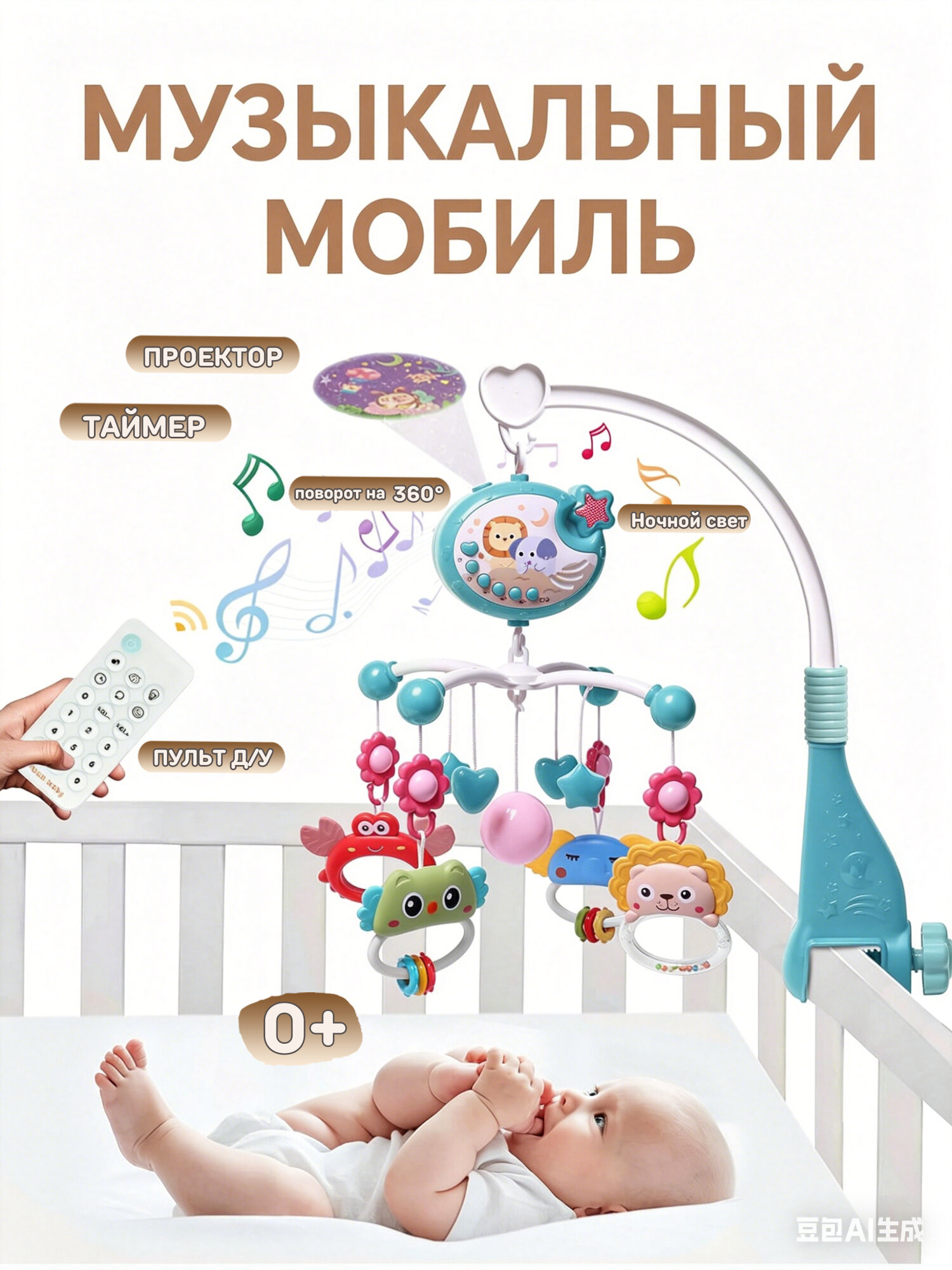 Мобиль музыкальный на кроватку для новорожденных