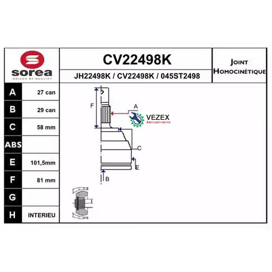 EAI GROUP CV22498K Шарнирный комплект, приводной вал