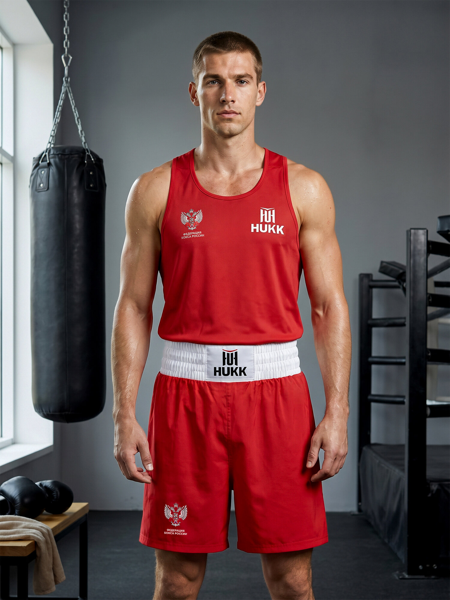 Трусы боксерские HUKK Adult Boxing shorts, размер M, красный/белый — фото 1