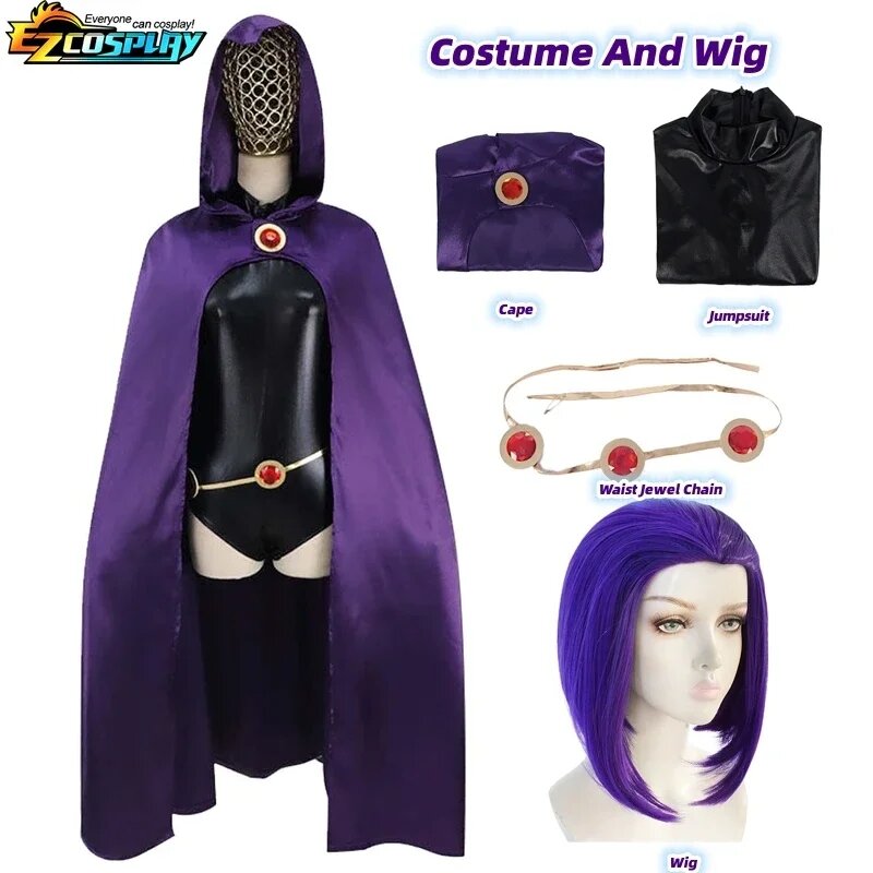 Косплей костюм Тин Титанс Рэйвен женский из искусственной кожи XL, Costume With Wig
