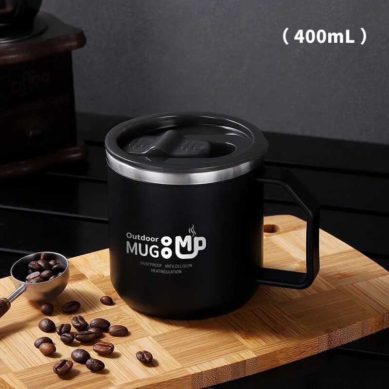 Кружка из нержавеющей стали 400 мл с крышкой Черный, Black