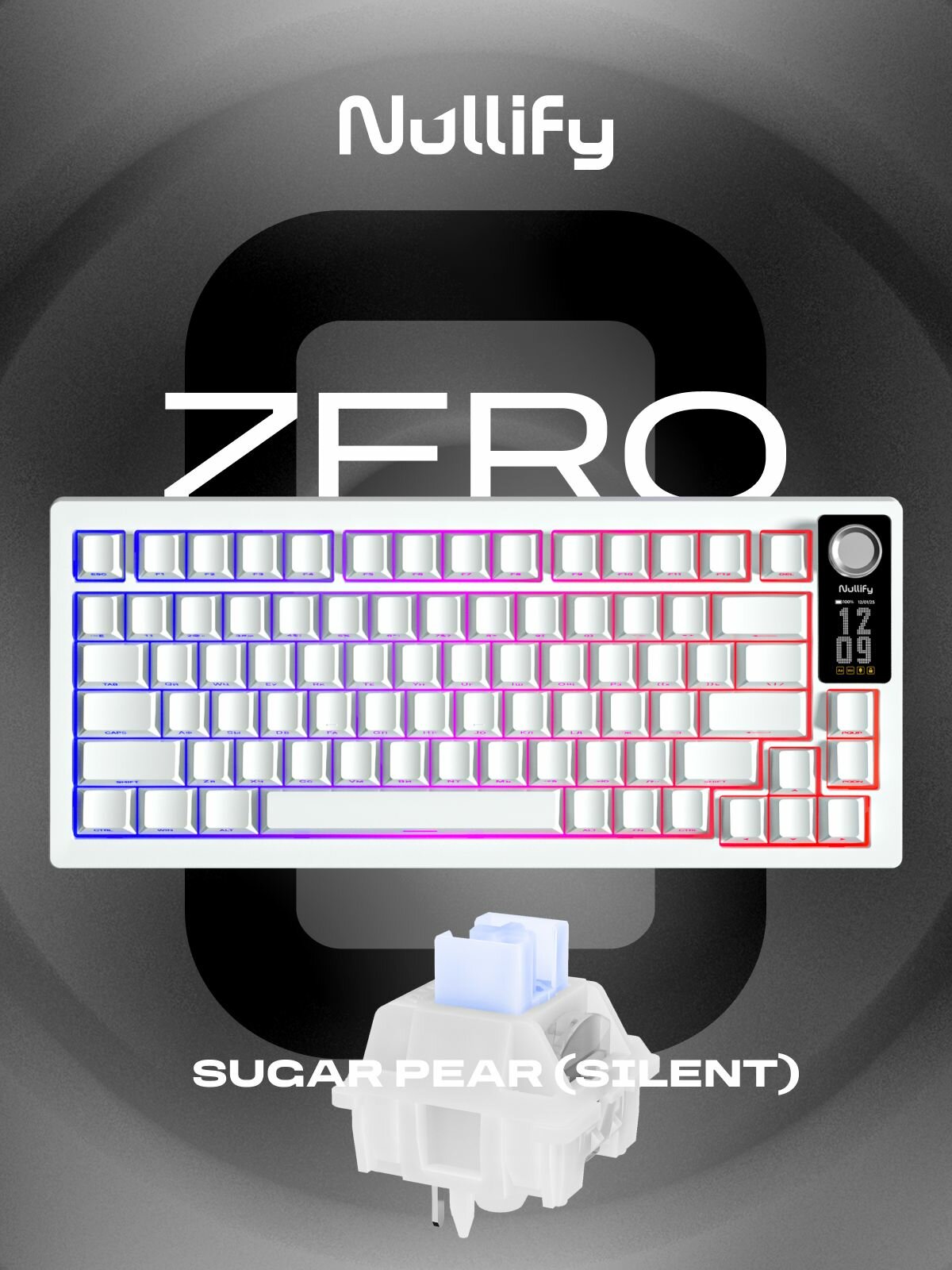 Клавиатура Nullify Zero (White, Sugar Pear Switch) бесшумная игровая беспроводная механическая, RGB-подсветка, LCD-экран, Side-Print русская раскладка