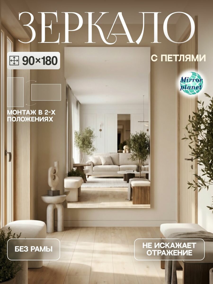 Настенное зеркало прямоугольное 90х180 см с петлями Mirror planet