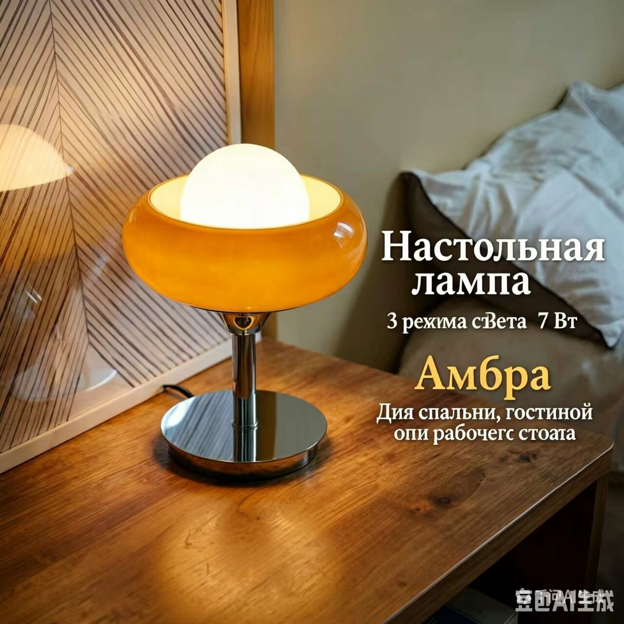 Настольная лампа оранжевого цвета в стиле ретро, материал - стекло, трехцветная светодиодная лампа, высота 35 см