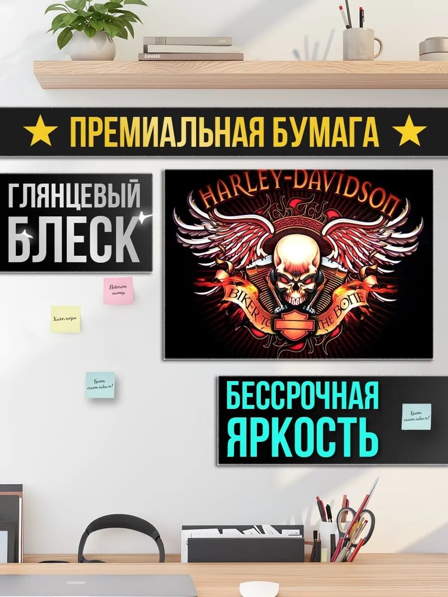 Плакат постер Харлей Дэвидсон череп — фото 1