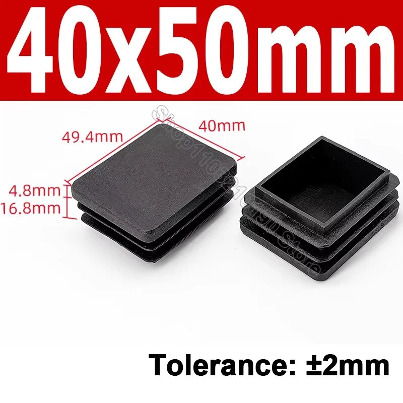 Черные заглушки для труб 40x50 мм (10 шт.)