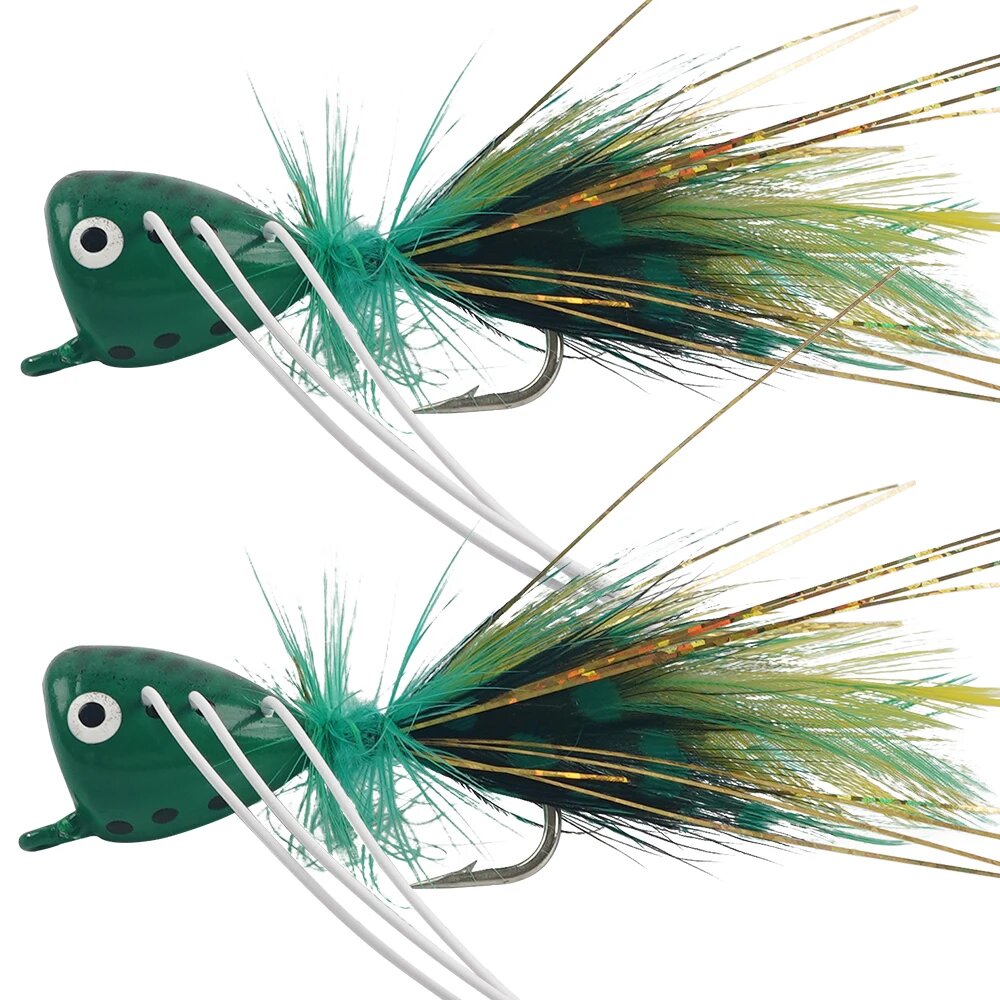 2 шт, Мушки-попперы Shaddock Fishing для ловли окуня 2Pcs Dark Green