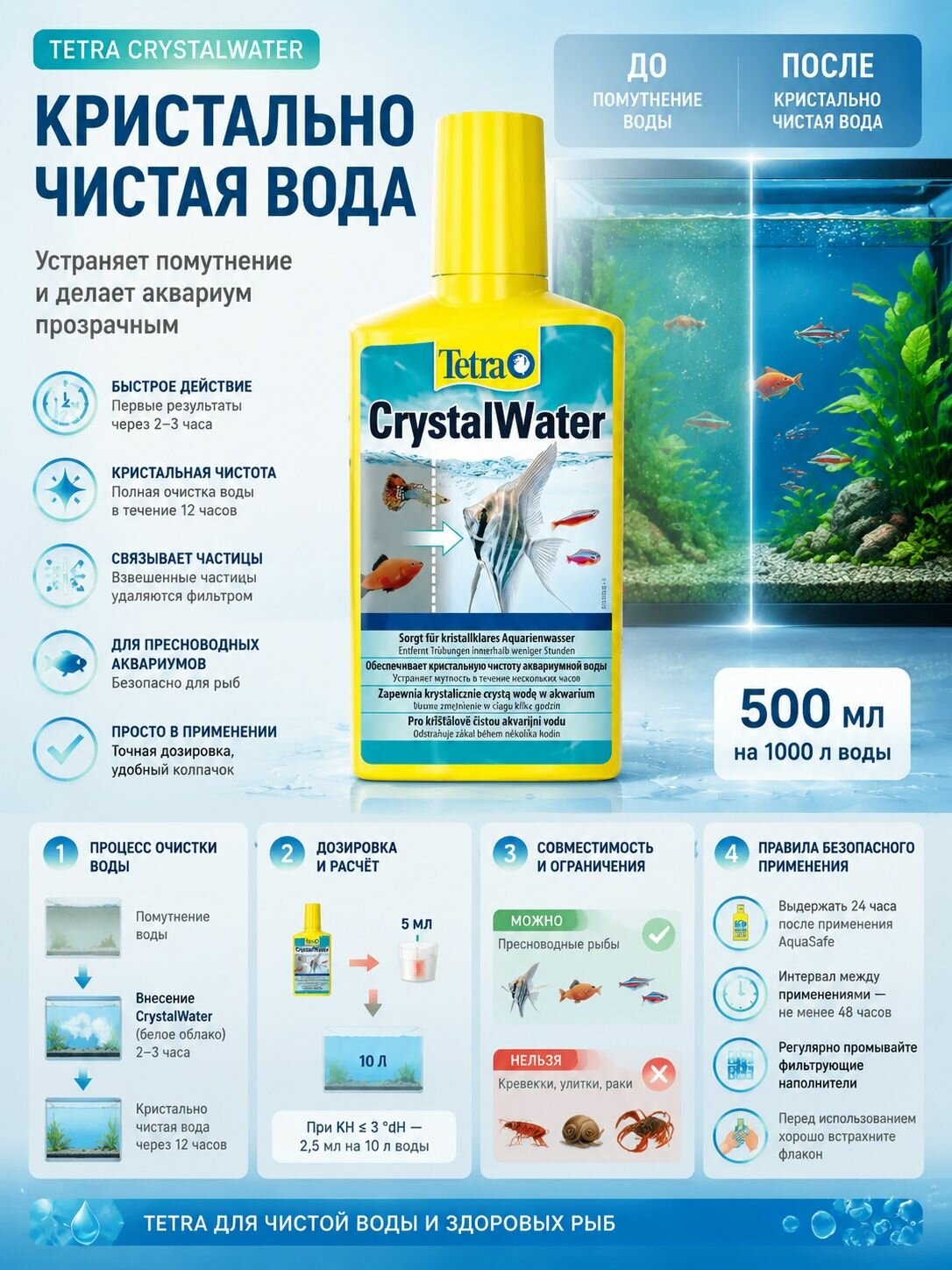 Средство для воды Tetra CrystalWater 500 мл, для очистки от помутнений
