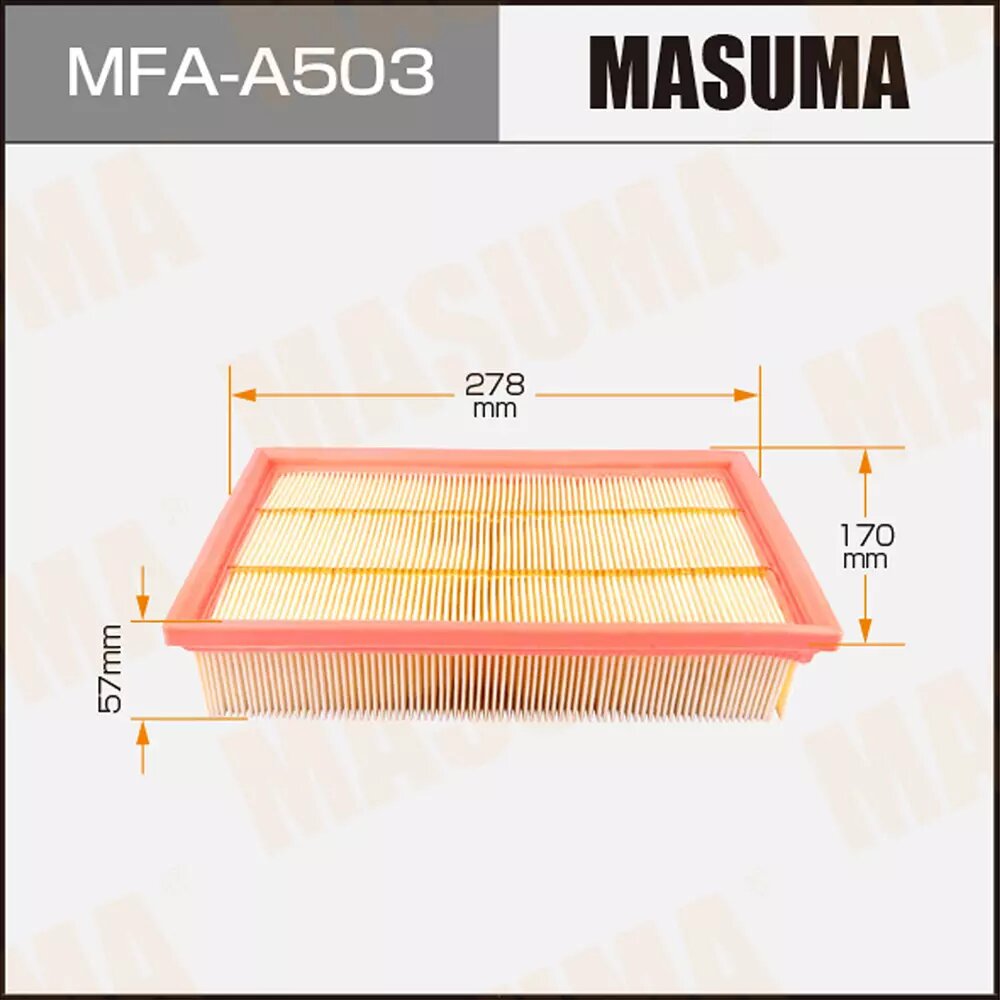 Фильтр воздушный Высота, H: 57 мм/Длина, W: 278 мм Masuma, MFA-A503