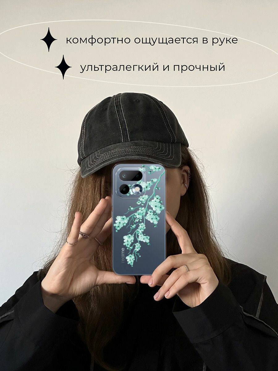 Силиконовый чехол на Realme 16 Pro / Реалме 16 Про с принтом Бирюзовая веточка сакуры — фото 1