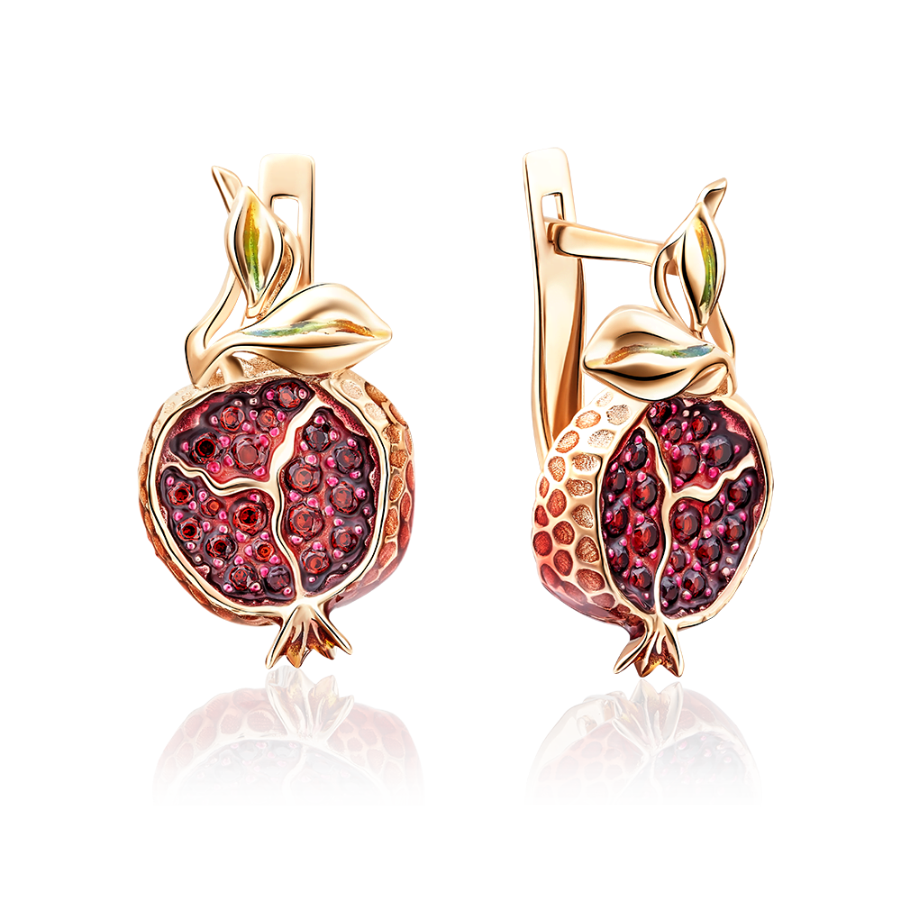 Серьги, красное золото, 585 проба, гранат