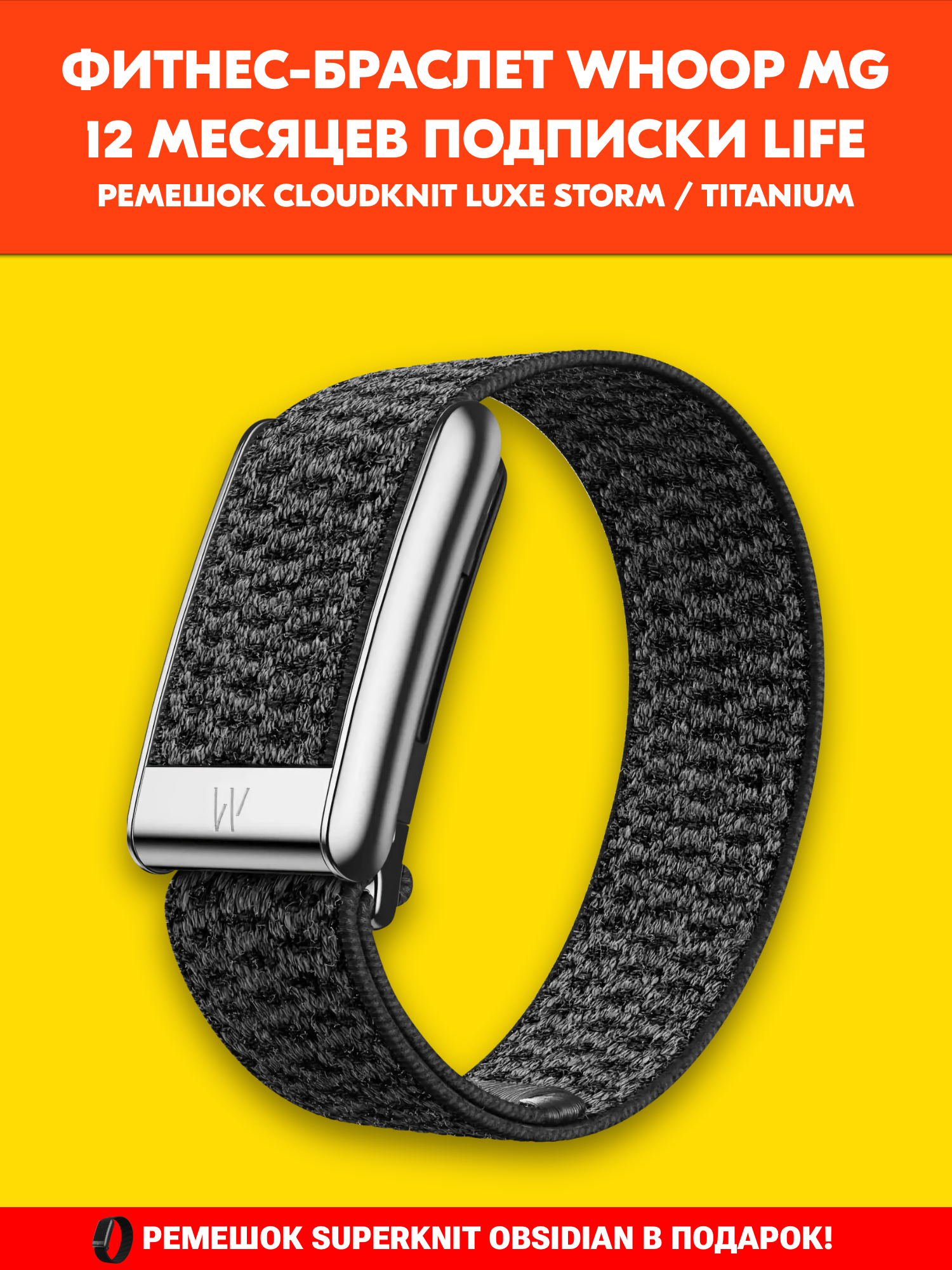 Фитнес-браслет Whoop MG Life (CloudKnit Luxe Band Storm / Titanium) | 1 год подписки