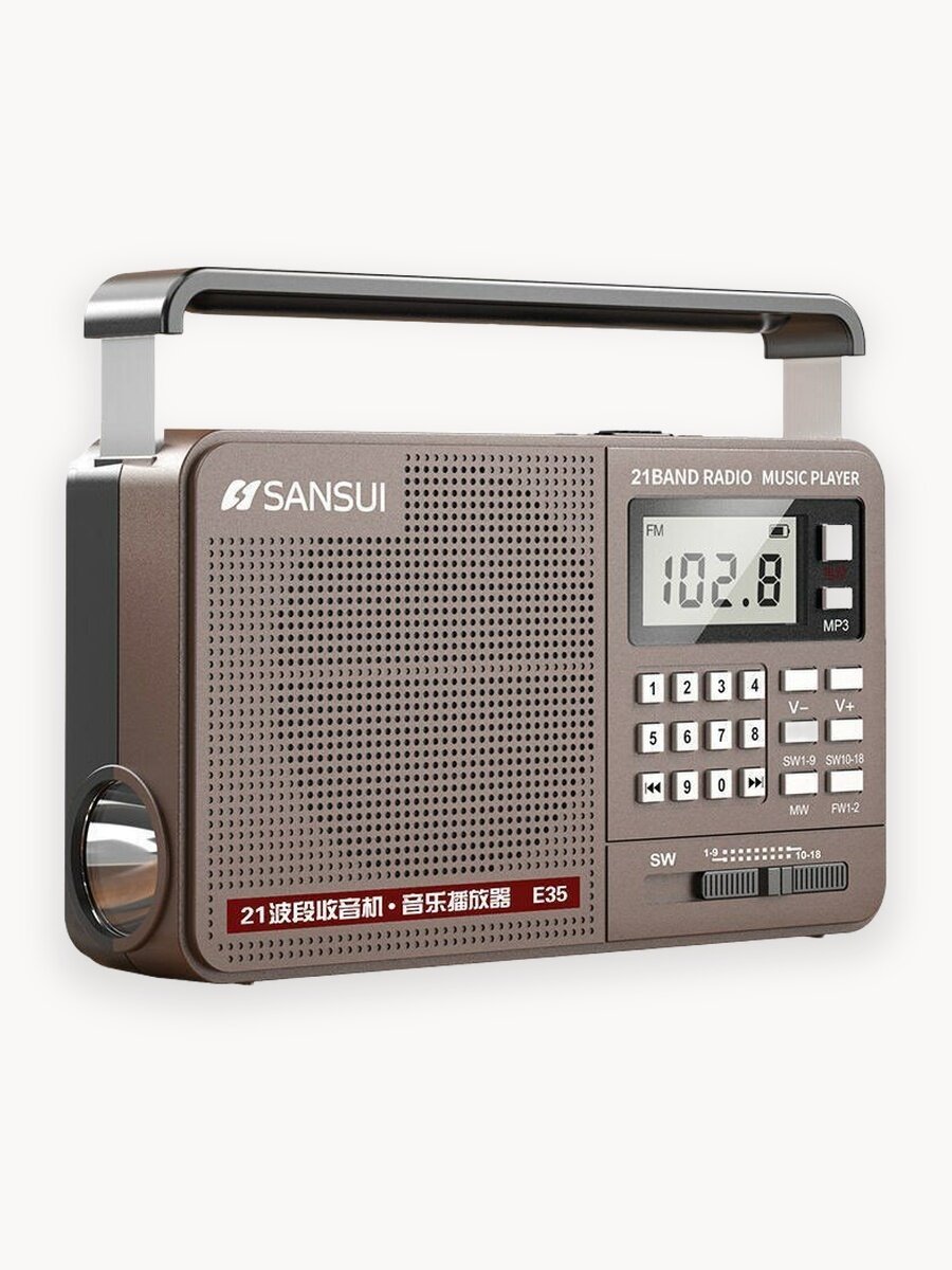 Всеволновой Цифровой Радиоприемник SANSUI E35 / Питание от Аккумулятора / Поддержка SD карт