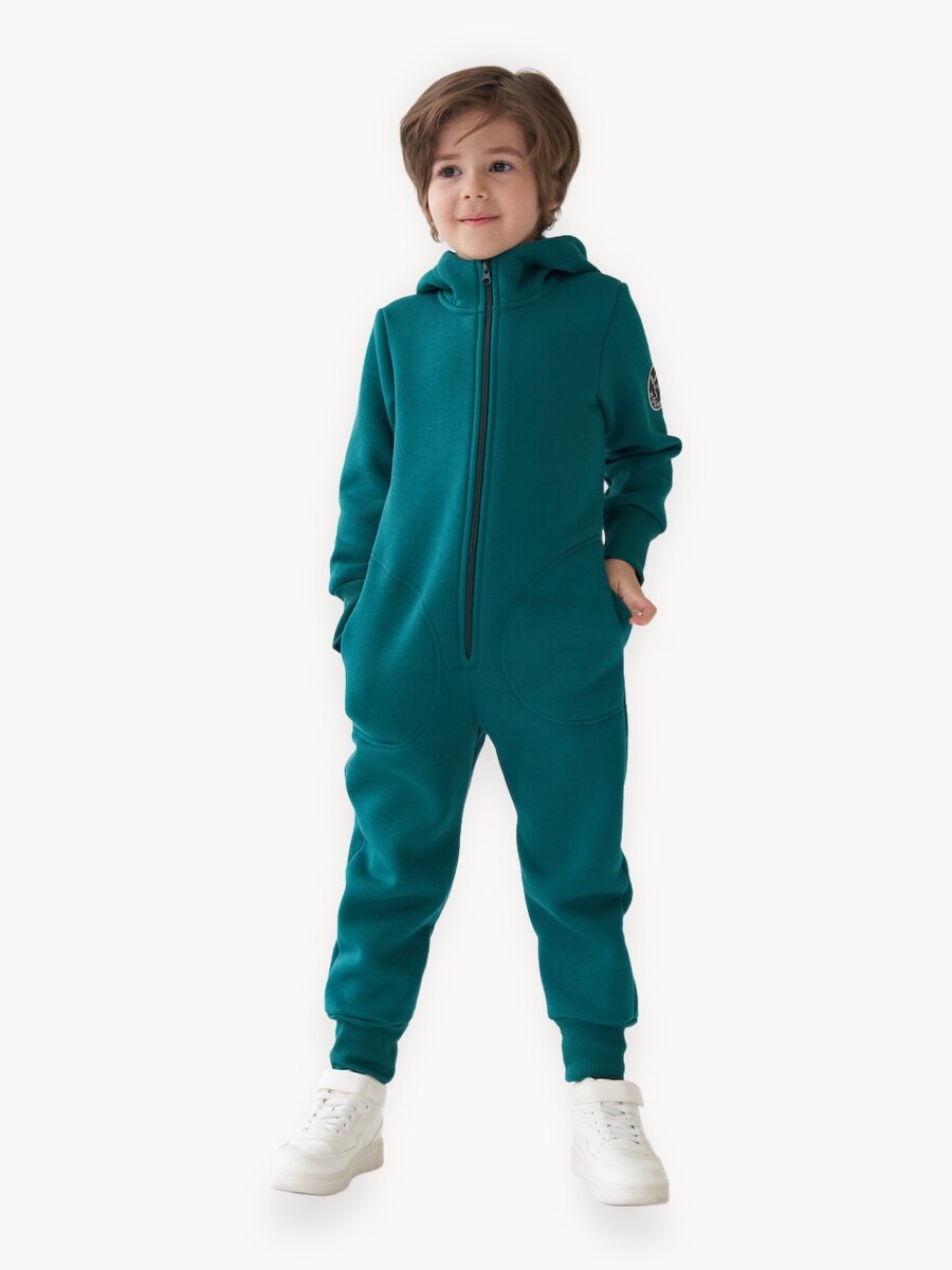 Комбинезон Kogankids Комбинезон детский из футера с начесом, открытая стопа, размер 128 / 8 лет, зеленый