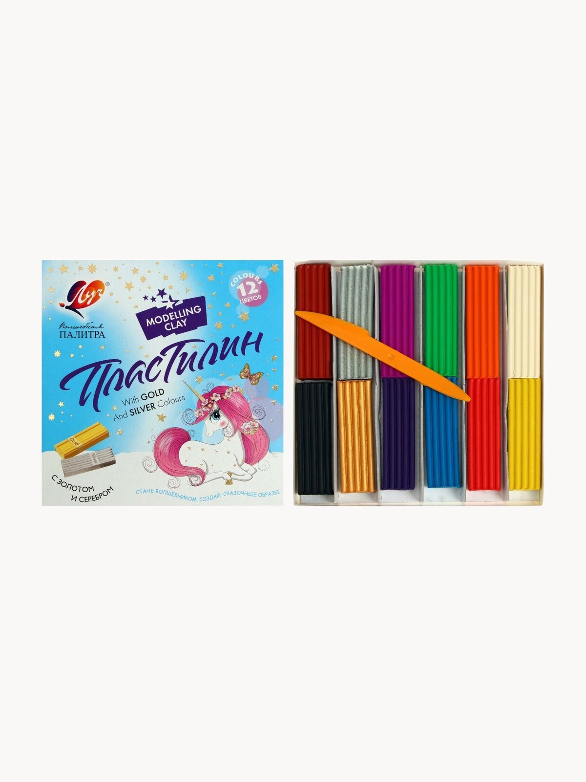 Пластилин "Волшебная палитра" 12 цв. (золото и серебро)