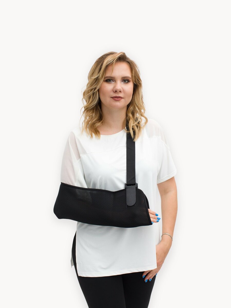 Бандаж-косынка фиксирующий, поддерживающий на плечевой сустав, фиксатор руки, чёрный, альмед, размер L