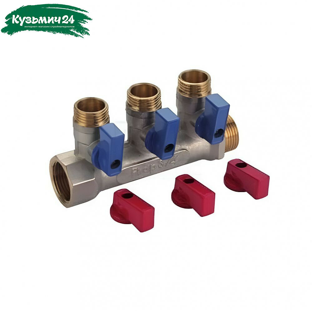 Коллектор для воды Frap F403.3, с отсечными кранами, 3 выхода 3/4 НР, 1 шт.