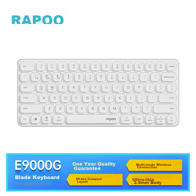 Rapoo E9000G Upgraded Version, 78-Key Wireless/Bluetooth Multi-Mode Keyboard, Ultra-Thin Compact Portable Wireless Keyboard, Computer Laptop Business Office Keyboard, White