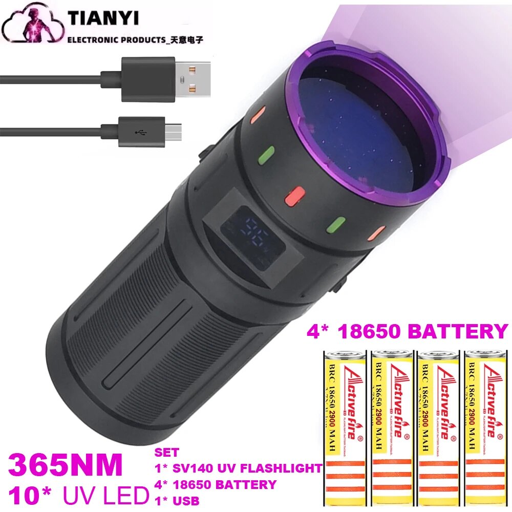 AloneFire SV140 UV фонарик 365нм, 10 LED, 4x18650