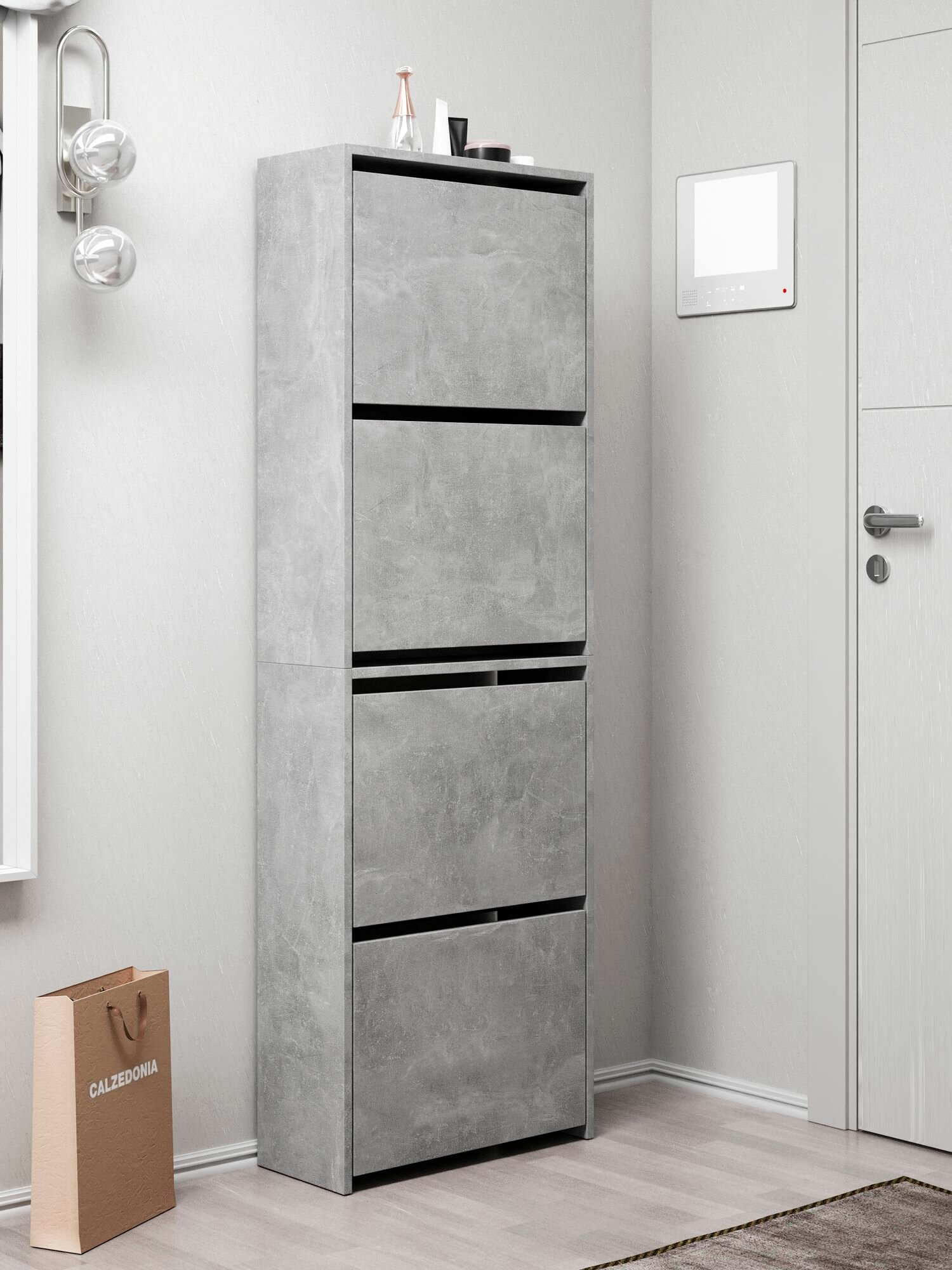 Обувница MFMaster Vitto-28, ЛДСП, цвет бетон, 51.8x21.6x153.6 см