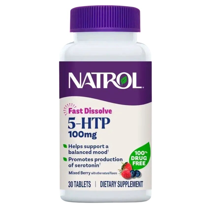 Natrol 5-гидрокситриптофан 100 мг F/D Ягодный микс/5-HTP 100mg F/D Mixed Berry быстрорастворимые таблетки массой 1123,54 мг 30 шт