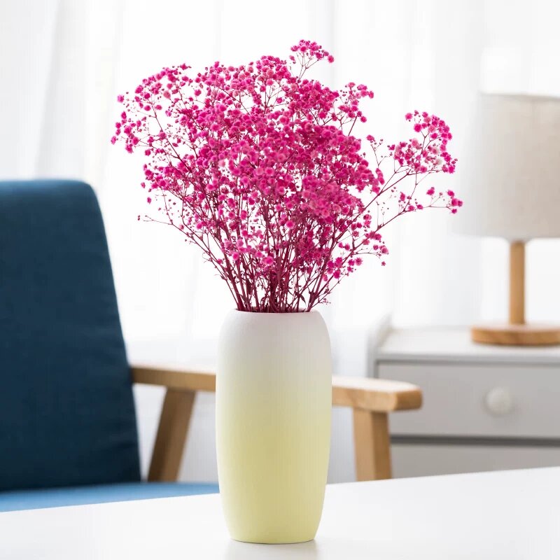 Гу Цзя минималистичный желтый керамический ваз с розовыми цветами Baby's Breath для элегантного дома