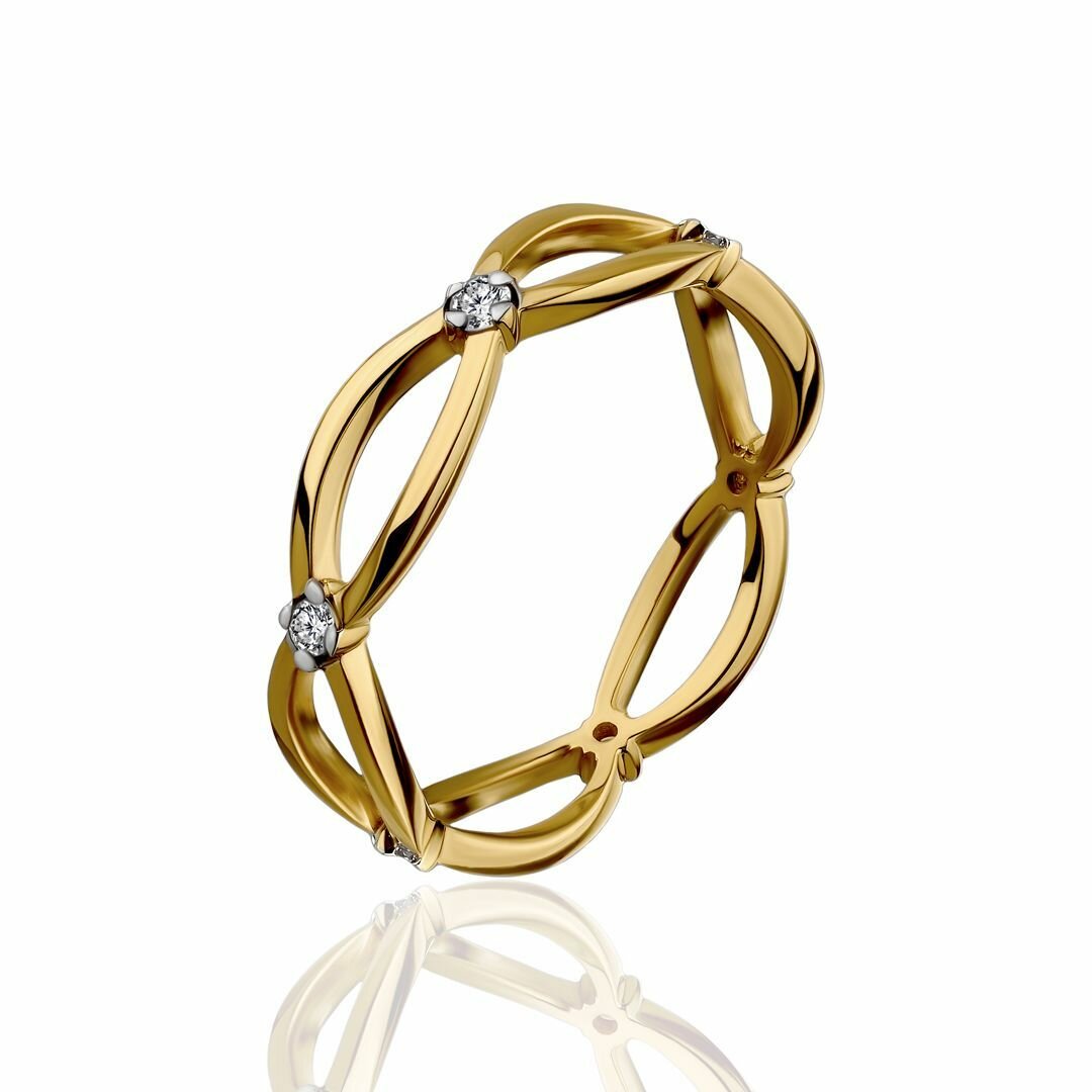 Кольцо дорожка, красное золото, 585 проба, родирование, бриллиант