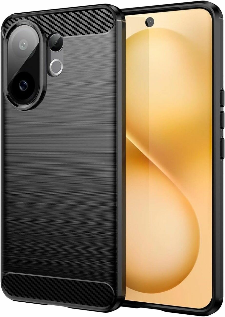 Чехол на Vivo V60 силиконовый карбон сталь чёрный противоударный