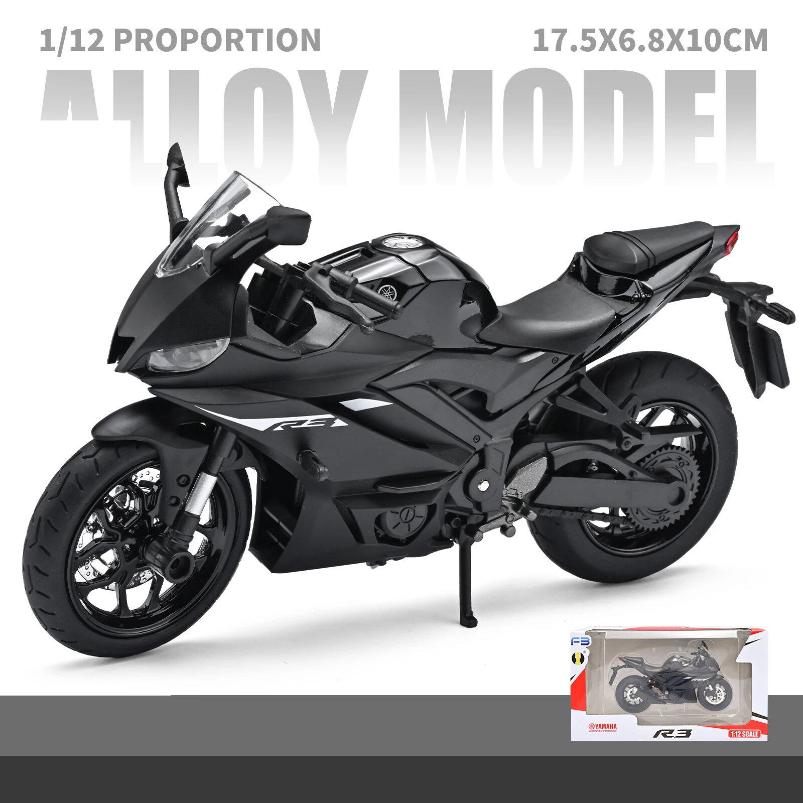 Модель мотоцикла Yamaha R3 1:12 Черный, Black box