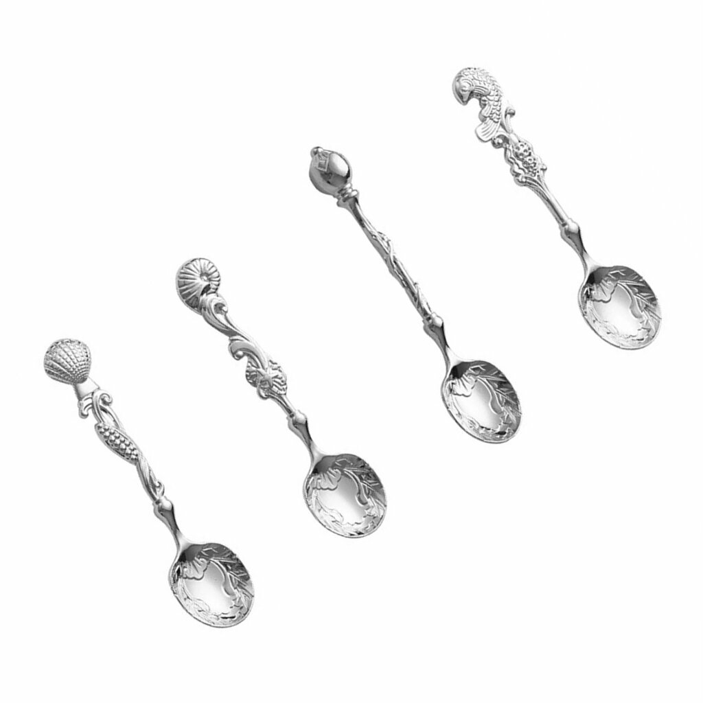 1 набор из 4 антикварных креативных маленьких ложечек-серебро