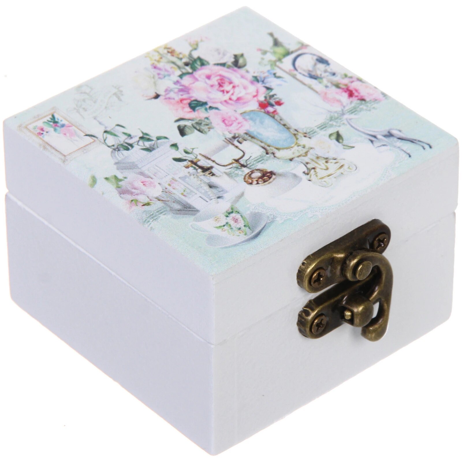 Шкатулка деревянная с зеркалом «марципан», пудровые пионы, 6.5х6.5х4.5 см, для швейных принадлежностей