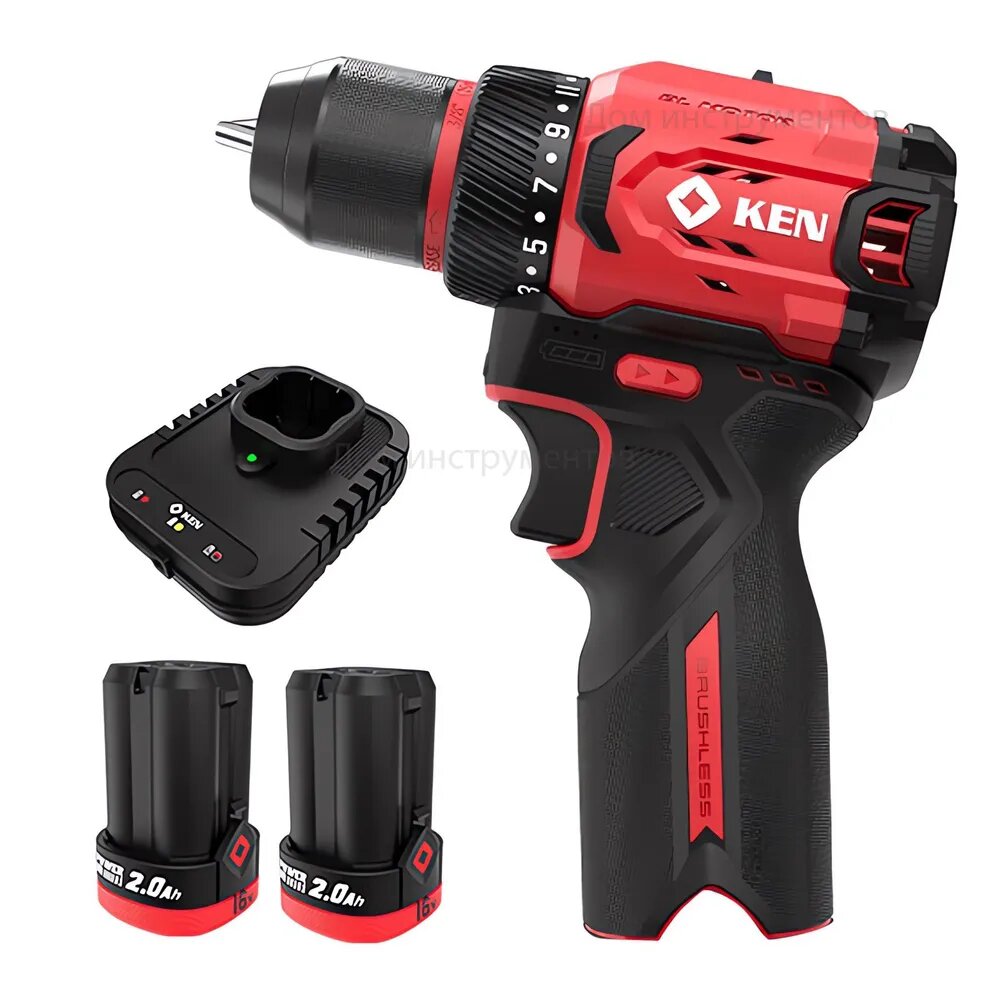 Дрель-шуруповерт KEN 16V / Шуруповерт аккумуляторный 16 В, 60 Нм, 2 АКБ Li-ion, 2.0 Ач