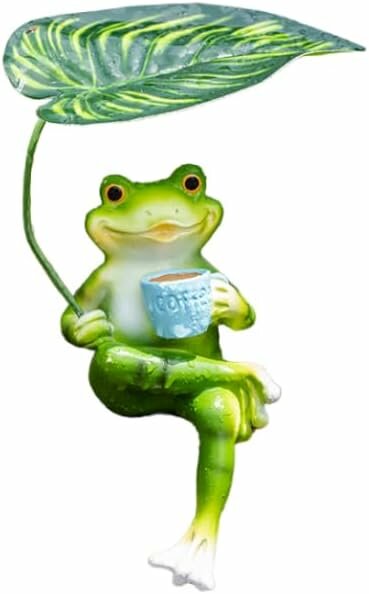 HAQI Садовый статуя "Лягушка с кофе под зонтом" - Очаровательный уличный декор для сада, патио или дачи, прочная резиновая фигура