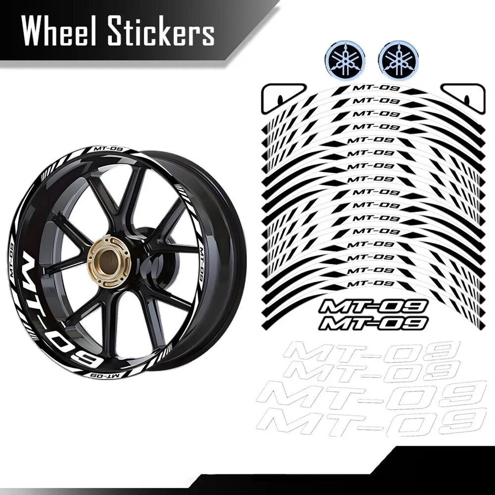 Светоотражающая наклейка YAMAHA MT-09, 17-дюймовая ступица колеса, Водонепроницаемая наклейка на внутреннее кольцо мотоцикла, Красивая прочная аппликация на ободе спортивного трамвая MT-09