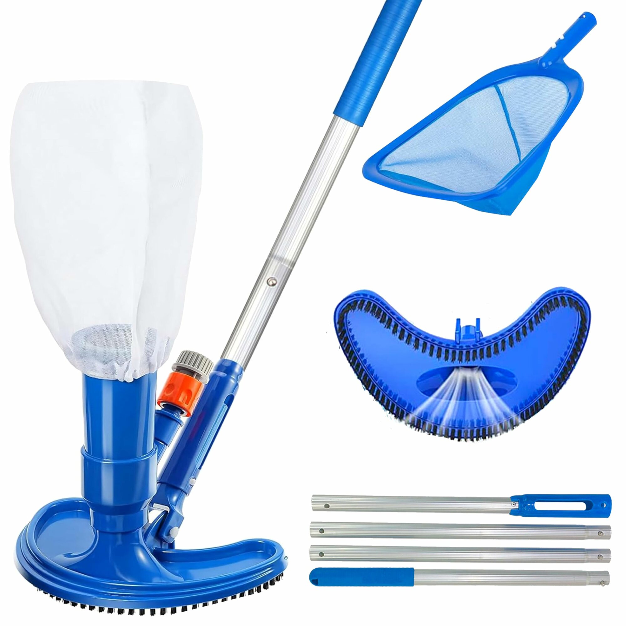 Пуловодный пылесос для бассейнов 60 дюймов портативный пуловодный пылесос с водяным подводным очистителем, оснащенный сеткой для улавливания мусора в бассейне, спа-бассейн, горячая ванна, подводный 4-сегментный шток