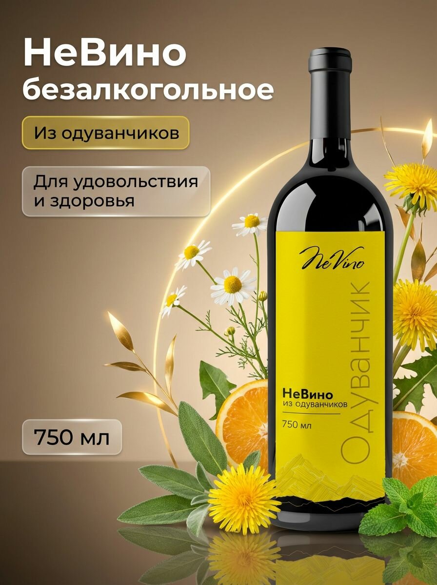 Безалкогольное вино из одуванчиков с экстрактами трав для иммунитета и пищеварения, 750 мл