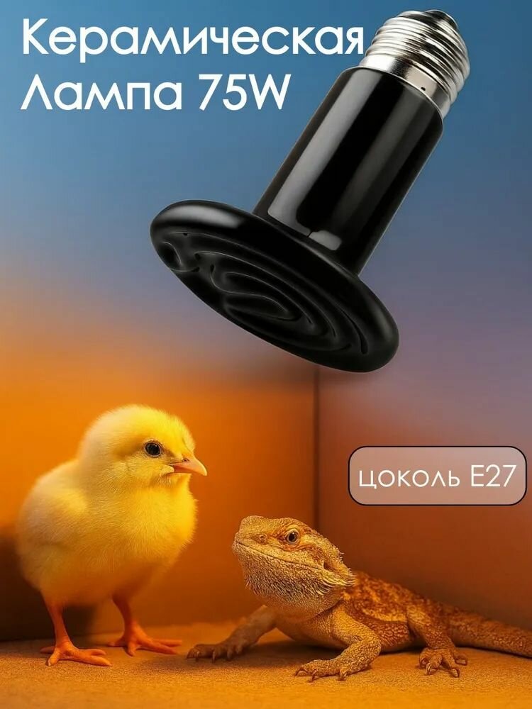 Керамическая инфракрасная лампа 75W для обогрева: лампа для птичника, брудера и животных (керамический нагреватель, влагозащищенная)ется)