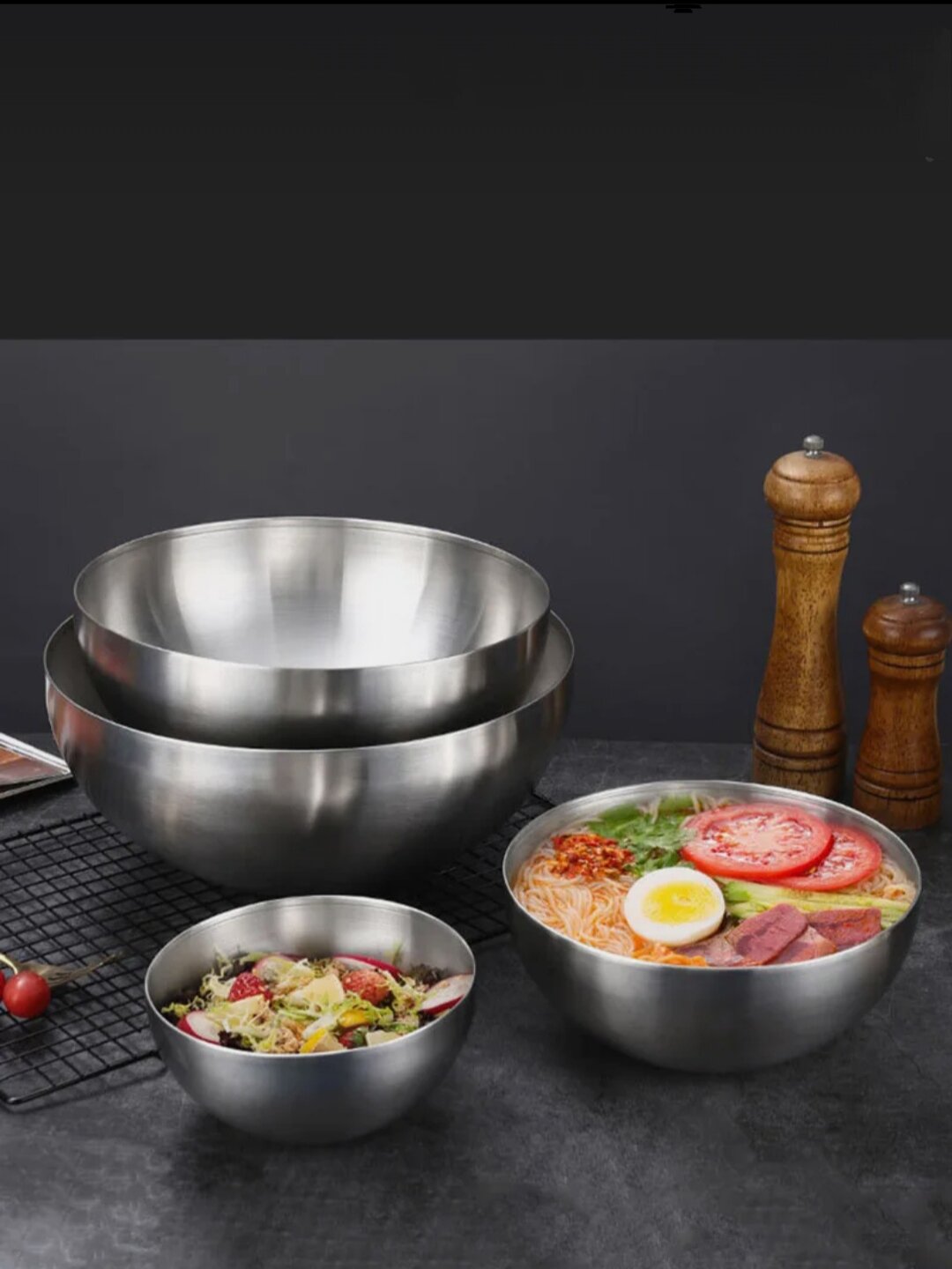 Набор мисок , Матовое Серебро, нержавеющая сталь, 4 шт, 16, 19, 22, 25 см