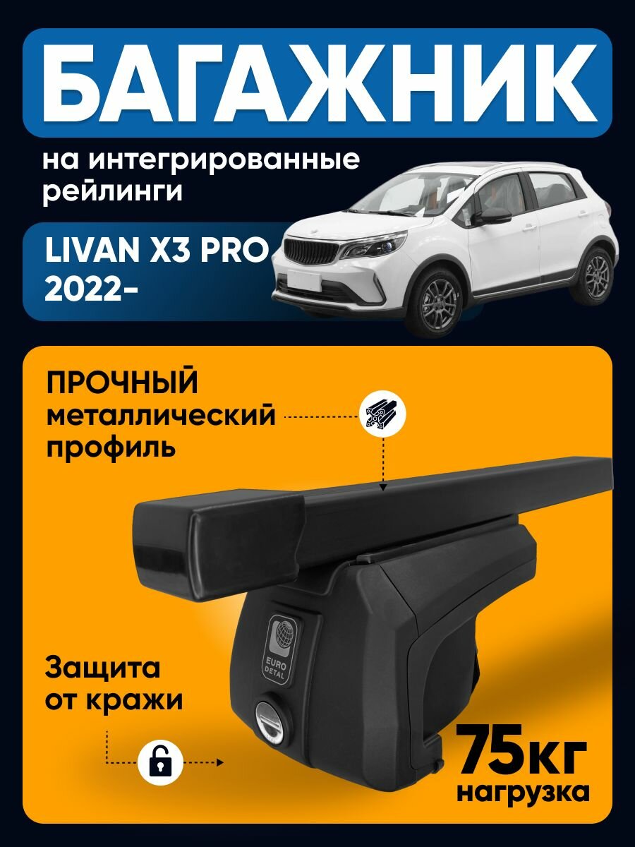 Багажник на крышу Ливан Х3 про / Livan X3Pro 2022- на рейлинги прямоугольные перекладины ET2015SZ125