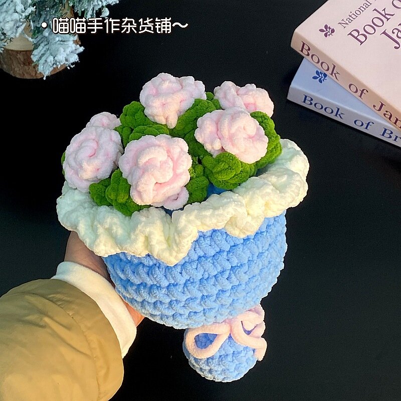 Ручная работа DIY вязаная ледяная полоска, готовый букет роз, материалы для вязания крючком, подарок на фестиваль Qixi