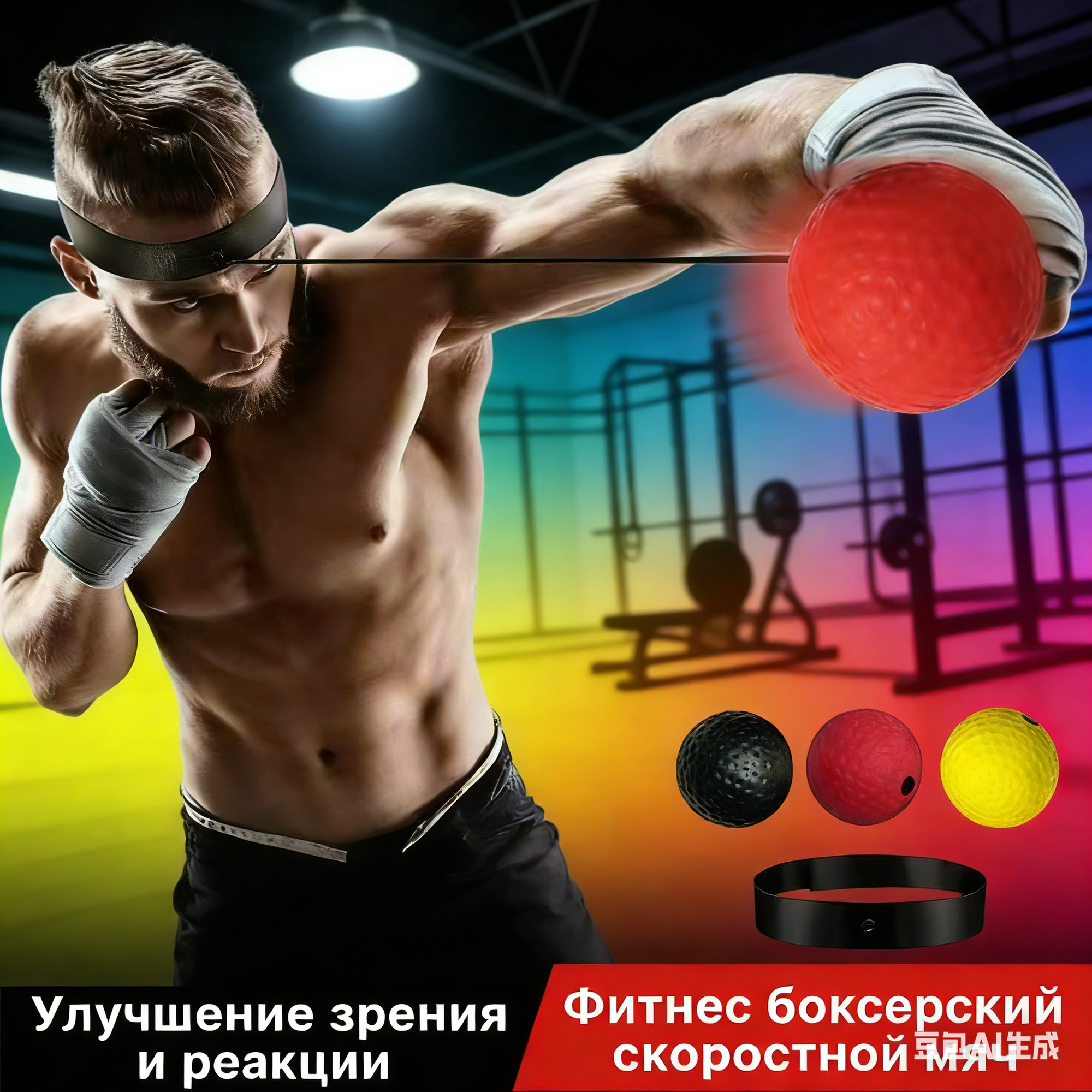 Мяч для бокса набор файтболов боевой мяч на резинке для отработки ударов (3 уровня: 20+60+80 гр.)