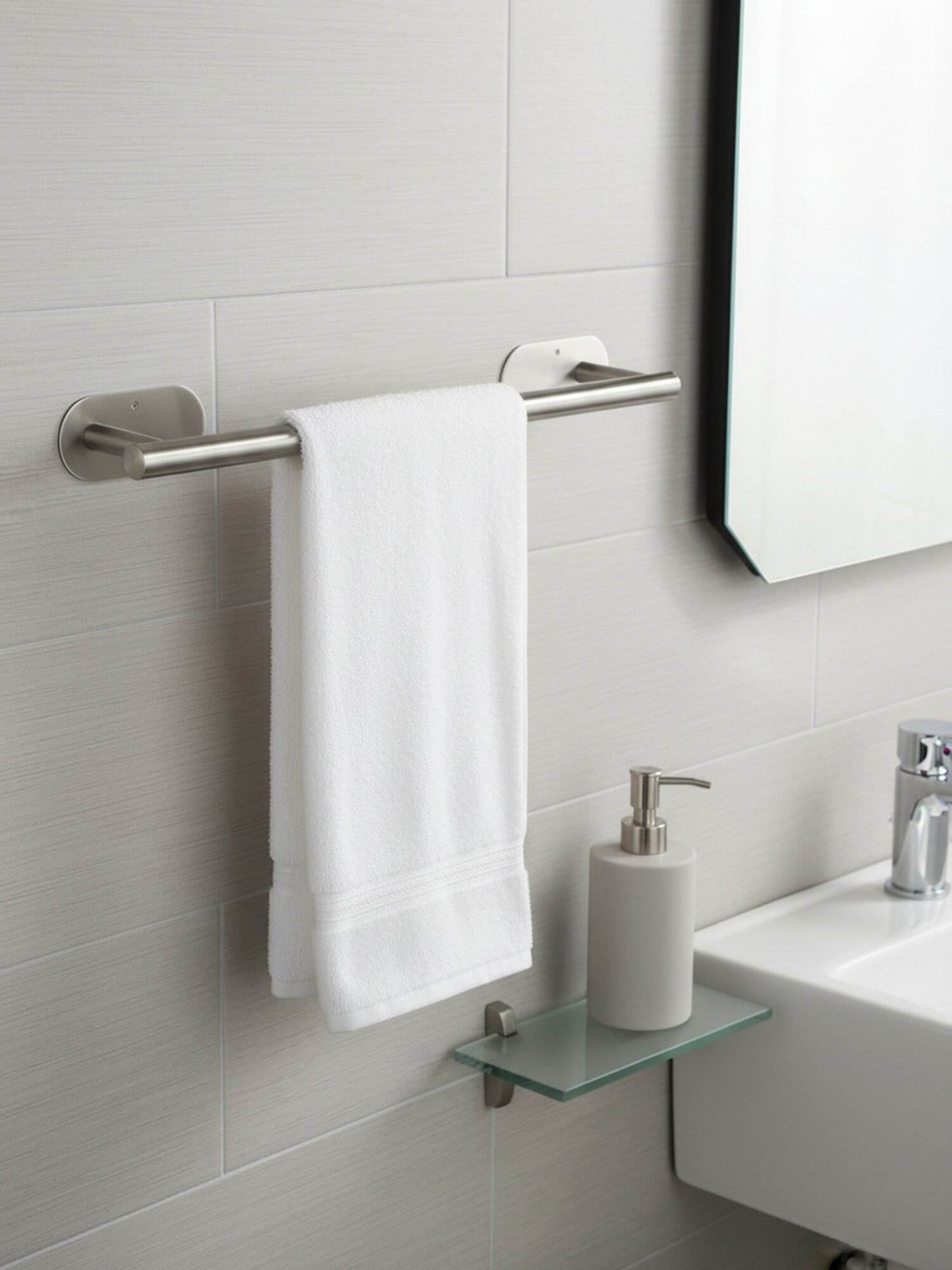 Держатель для полотенец в ванную комнату из нержавеющей стали, настенная вешалка хром, перекладина 45 см, модель Y4-9918