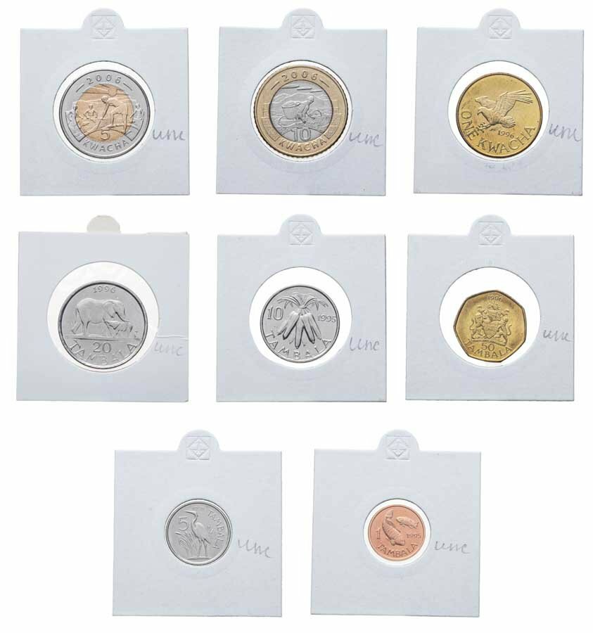 Малави набор монет 1995-2006 8 шт Фауна, Бронза, Сталь с никелевым покрытием, Сталь с латунным покрытием, Биметалл, в сохранности UNC