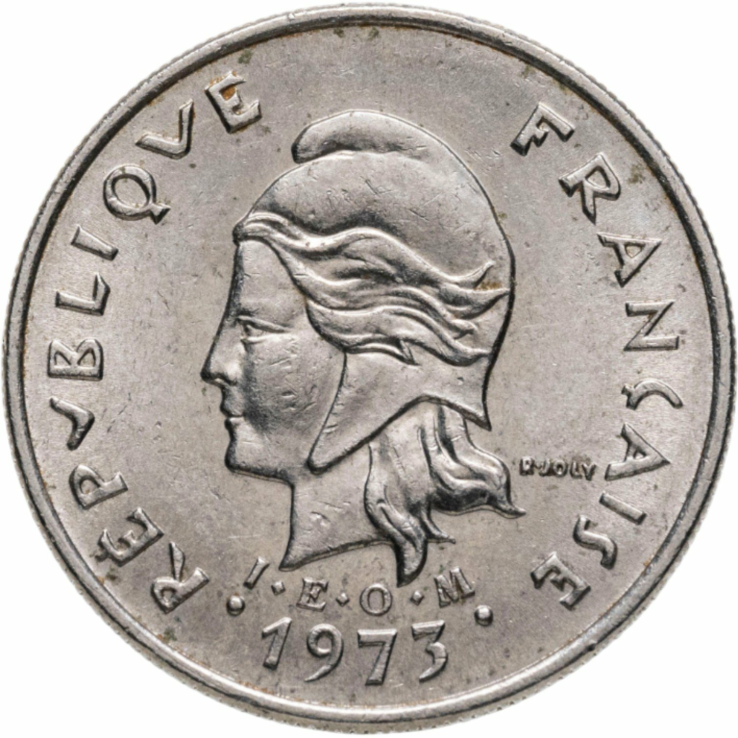Новые Гебриды 10 франков francs 1973, Мельхиор медь-никель, в сохранности AU
