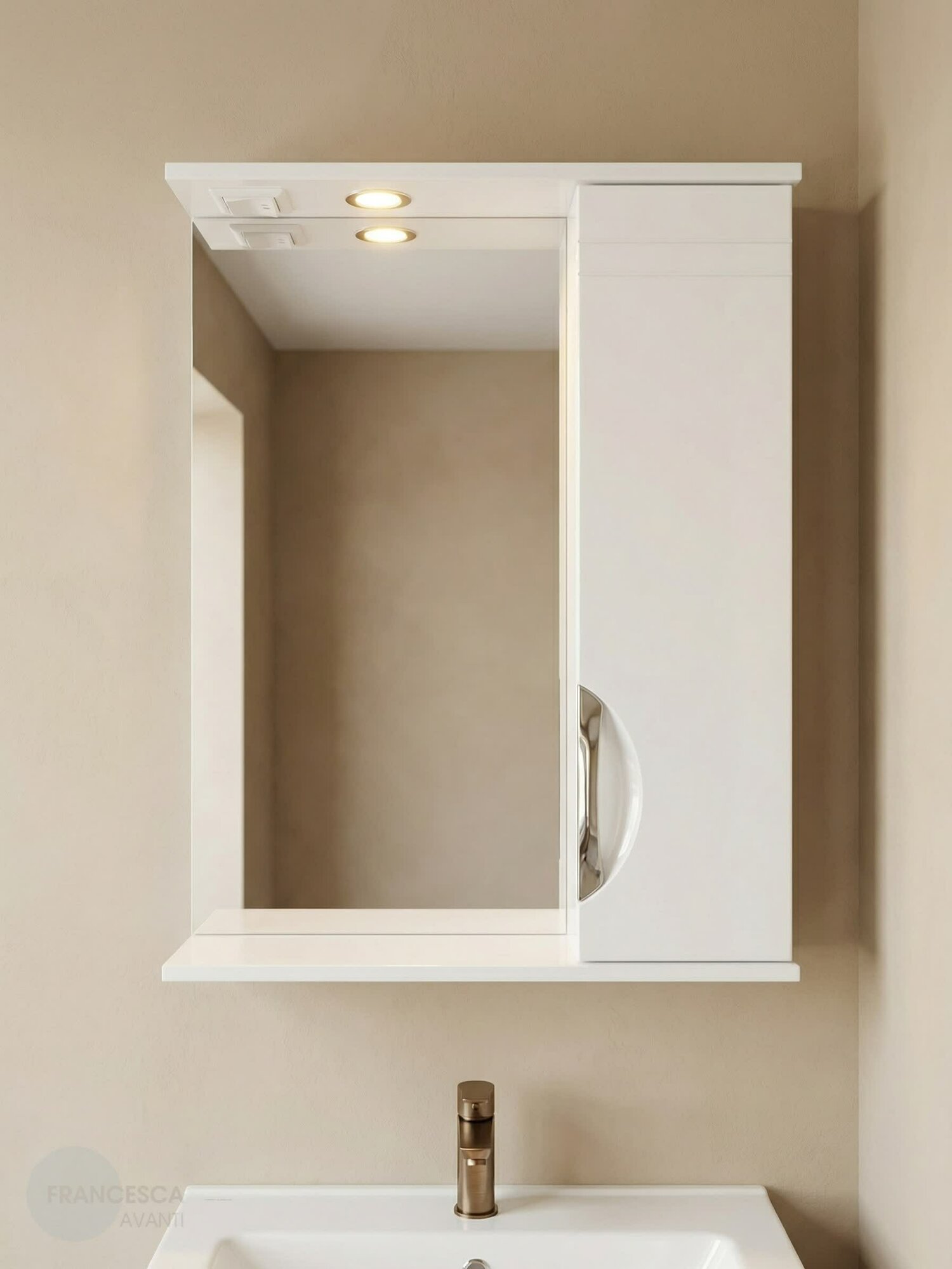 Зеркало в ванную Francesca Avanti Доминго 50 со шкафчиком, белый, правый