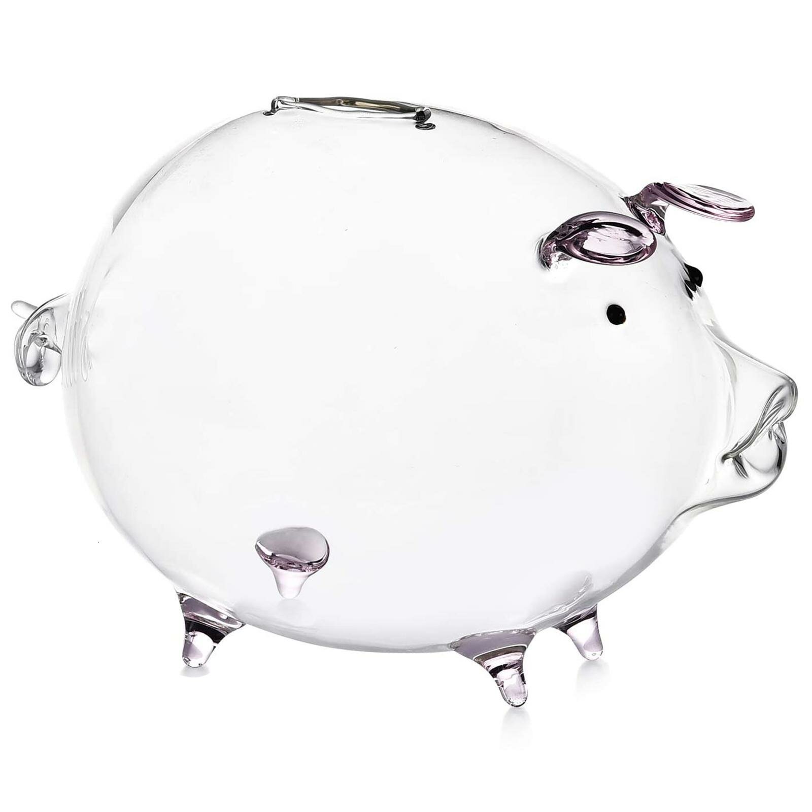 Свинка-копилка из прозрачного стекла, Розовый